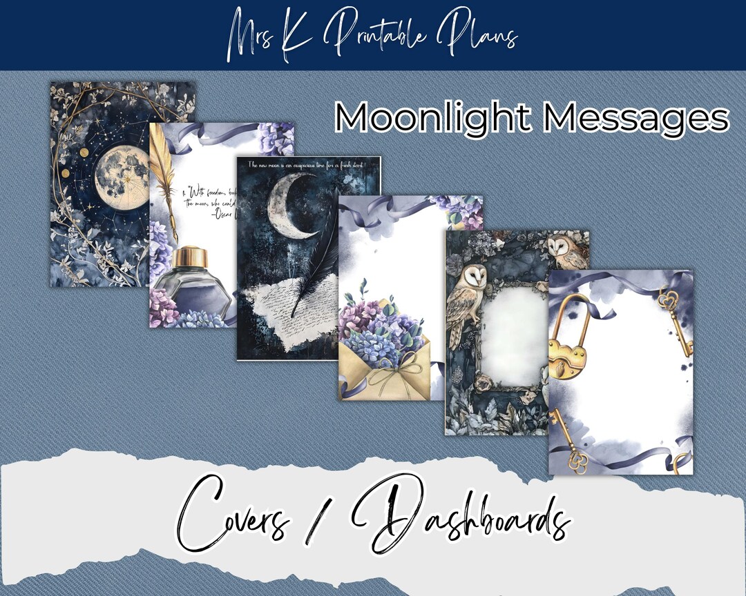 Planner Covers/dashboards, Moonlight Messages Design, 6 Pack, 3 Sizes, A5, B6, Classic HP, 300 ...