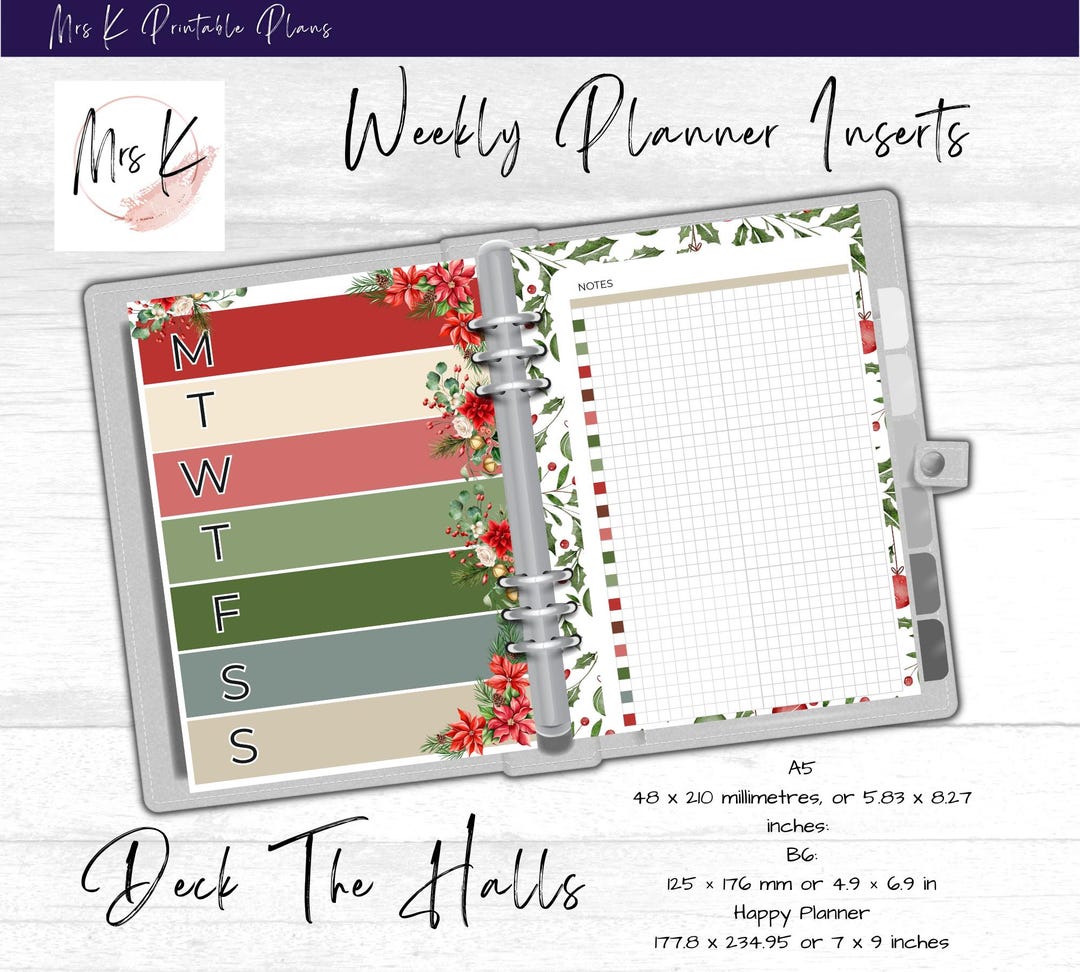 Printable B6 Weekly Planner Inserts, Deck the Halls Design (JPEG & PDF ...