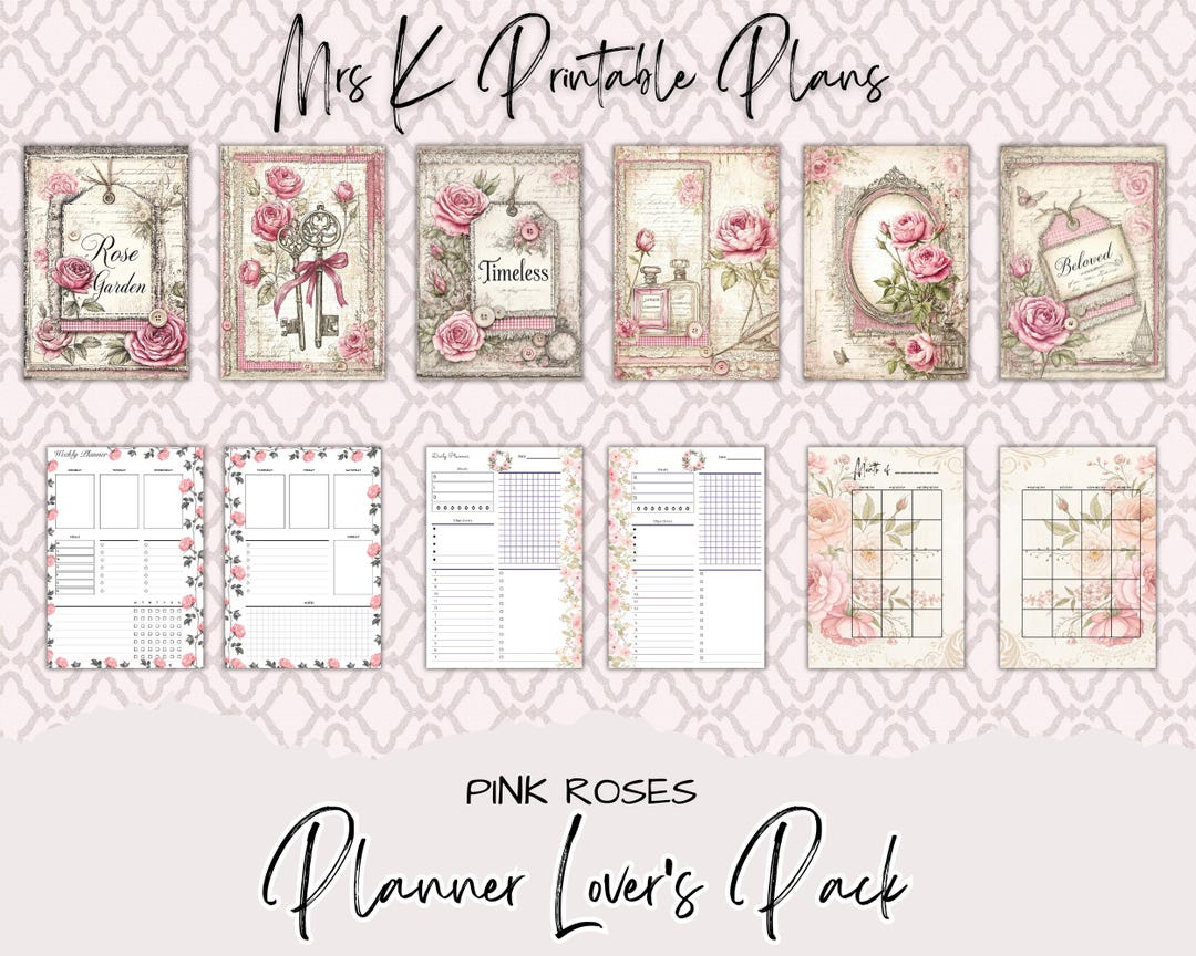 Printable Pink Roses Planner Pack, Daily, Weekly, Monthly (digital ...