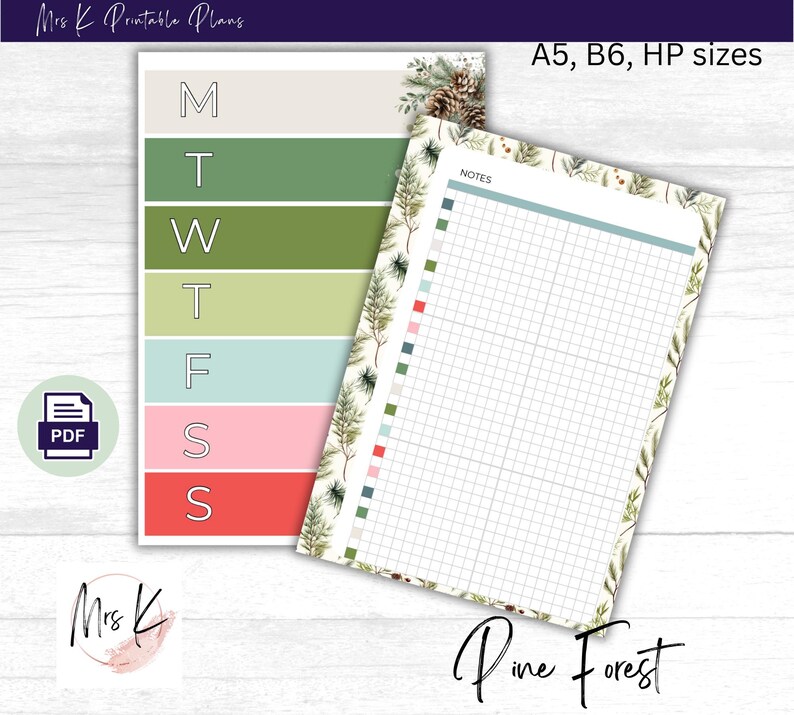 Printable Pine Forest B6 Weekly Planner (PDF & JPEG) - Etsy