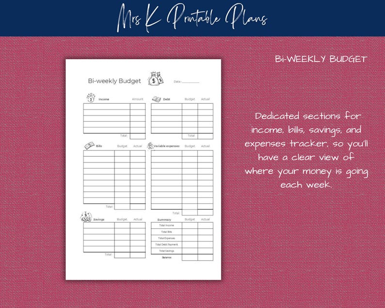 Printable Bi-weekly Budget Tracker, Finance Tracker, 5 Sizes Included ...