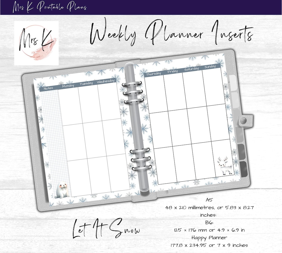 Printable Let It Snow B6 Vertical Weekly Layout Planner Pages. (PDF ...