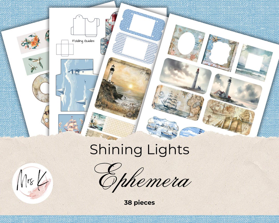Printable Ephemera Shining Light Design, Nautical Theme Journal ...