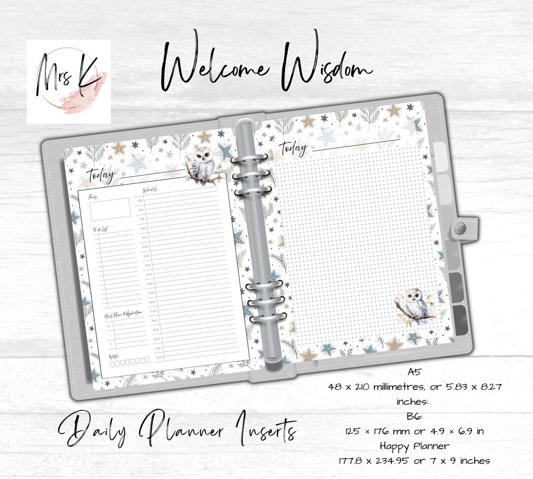 Printable Daily Pages for Personal Wide Planner, Snowy Owls Design ...