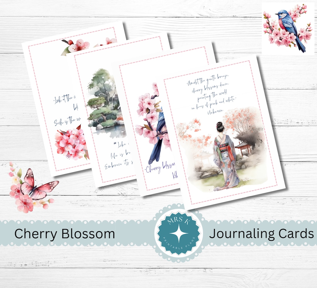 Journaling Cards Printable Cards Cherry Blossom Design Digital Download ...