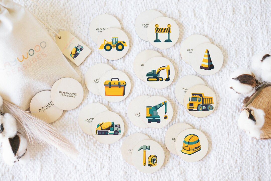 Kids' Construction Memory Game, Montessori Learning Activity, Eco ...