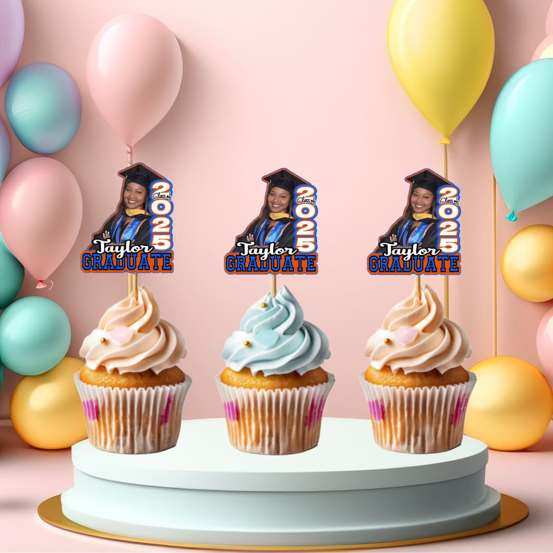 Custom Graduation Cupcake Toppers, Personalized Face Toppers ...