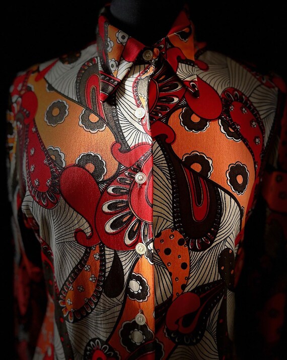 Vintage 1970's Red Button Down Shirt with White Colla… - Gem