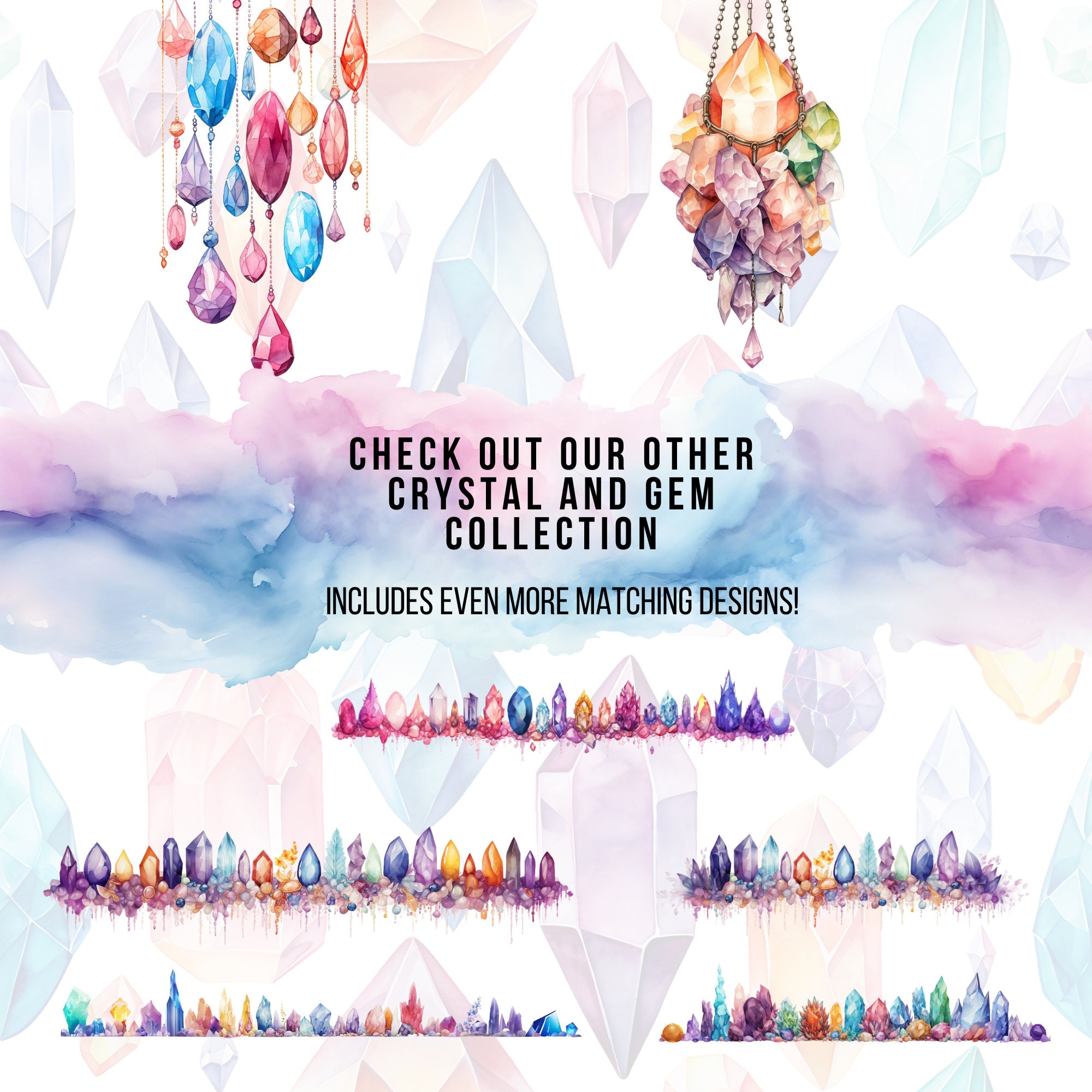 Crystal and Gemstone Borders, Garlands and Patterns PNG, Digital ...