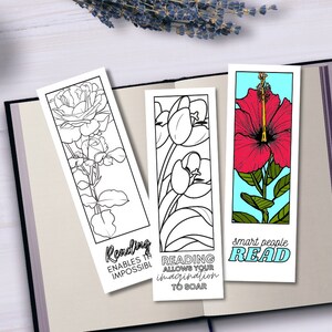 Reading Floral Coloring Printable Bookmark Series Download - Etsy