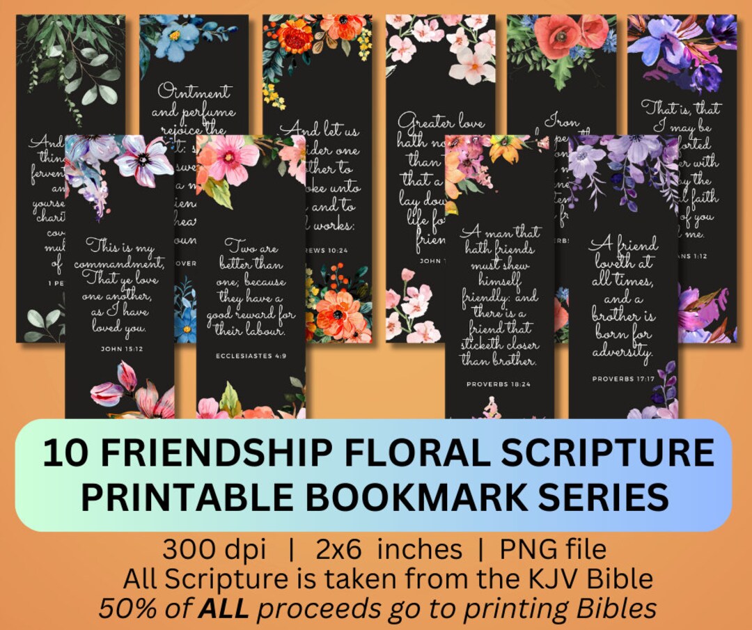 10 Friendship Floral Scripture Printable Bookmark Series Download - Etsy