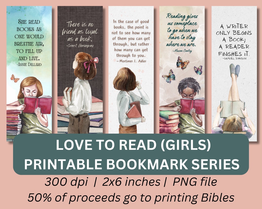 Love to Read (girls) Printable Bookmark Series Download - Etsy