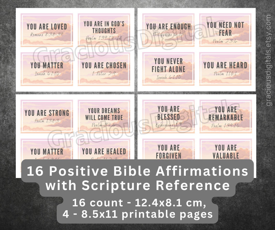 Positive Bible Affirmation Cards With Scripture References, 16 Count ...