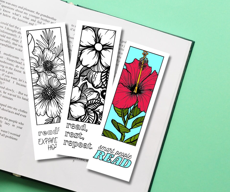 Reading Floral Coloring Printable Bookmark Series Download - Etsy