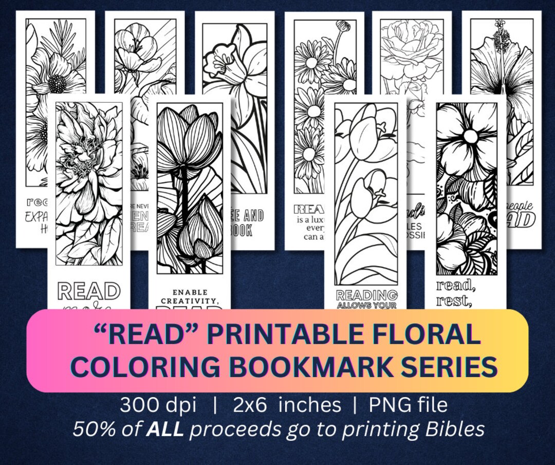 Reading Floral Coloring Printable Bookmark Series Download - Etsy