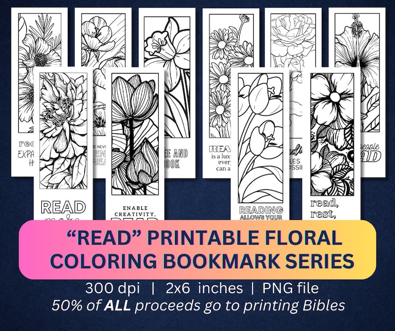 Reading Floral Coloring Printable Bookmark Series Download - Etsy
