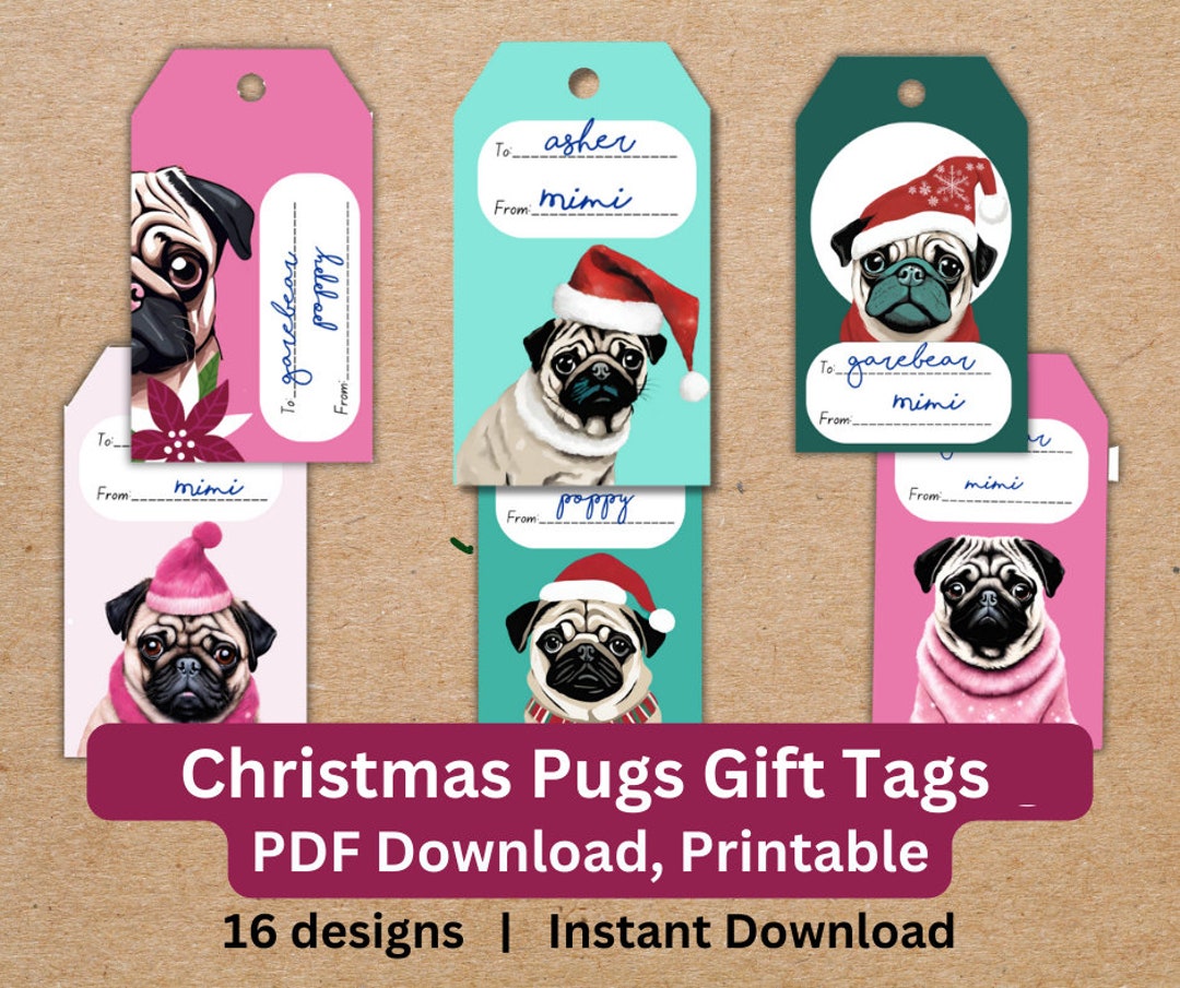 Christmas Pugs Gift Tags Collection Instant Download - Etsy