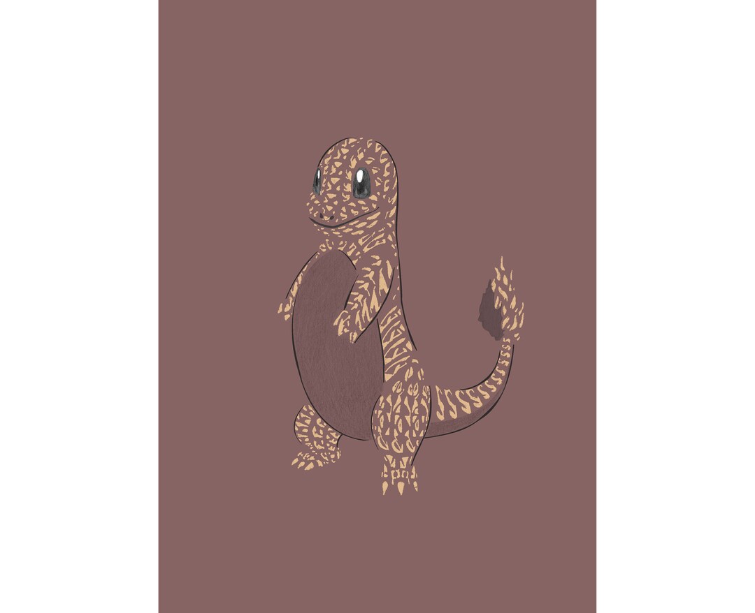 Original Drawing of a Pokémon Charmander in White Acrylic on Gray Paper ...