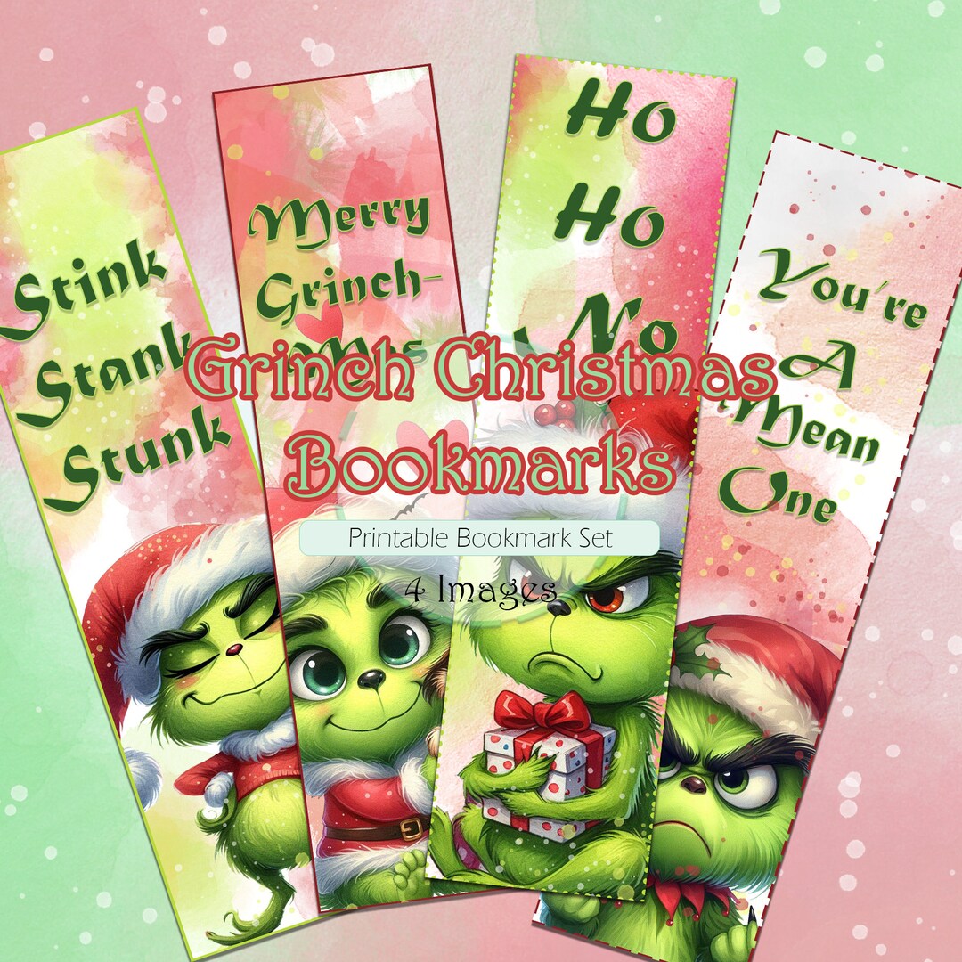 Grinch Christmas Printable Bookmarks, Instant Download, Book Lovers ...