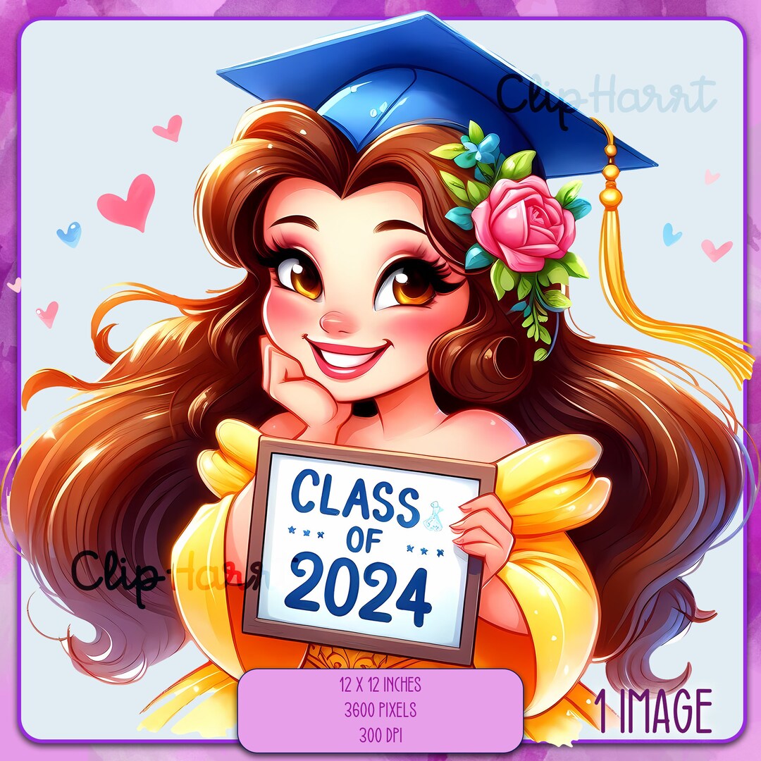 Belle Graduation 2024 Clipart Image with Watercolor Splash Background ...