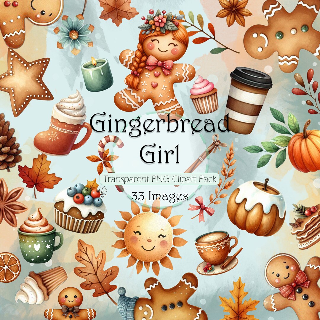 Gingerbread Girl Clipart Set, Clipart Elements, Commercial Use, Digital ...