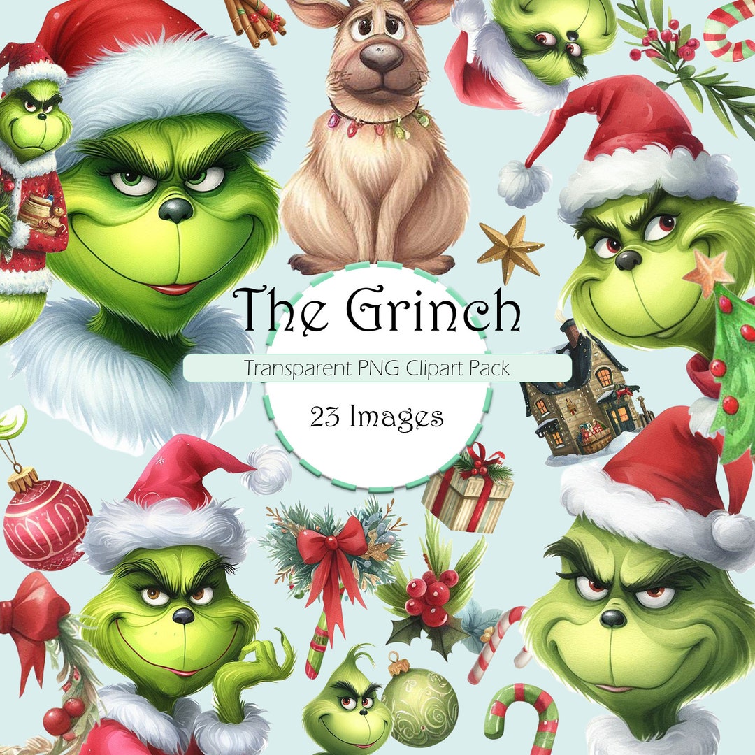 The Grinch Christmas Clipart Set Transparent PNG Images - Etsy UK