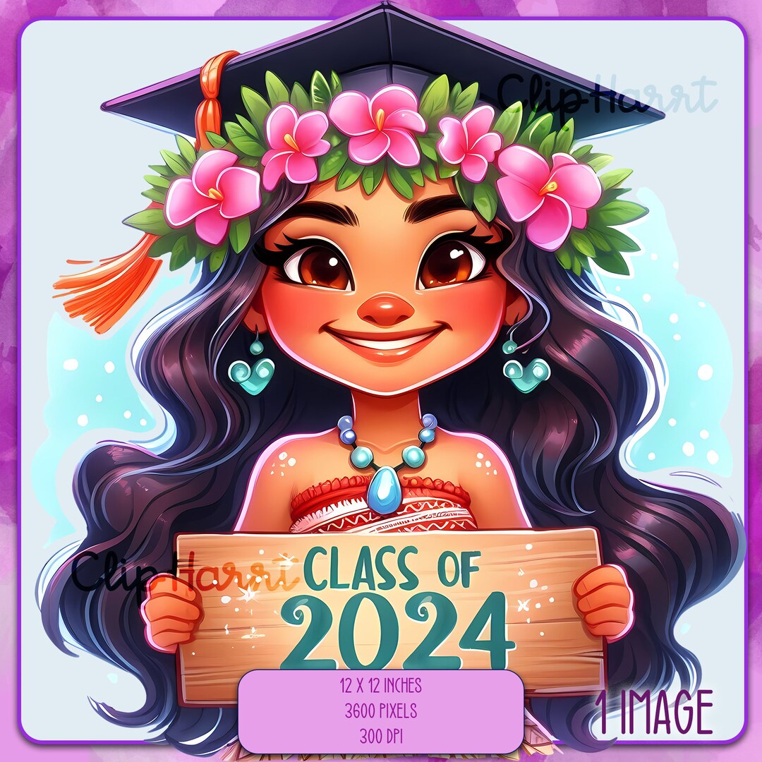 Moana Graduation 2024 Clipart Image with Watercolor Splash Background ...