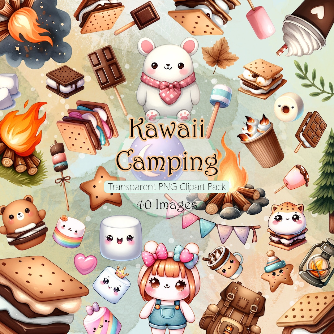 Kawaii Camping Clipart Set, images PNG transparentes, utilisation ...