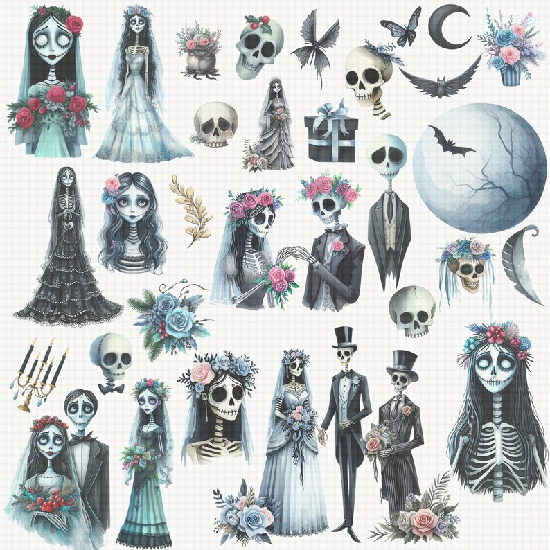 Corpse Bride Inspired Clipart Set, Goth Wedding Images, Dark Wedding ...
