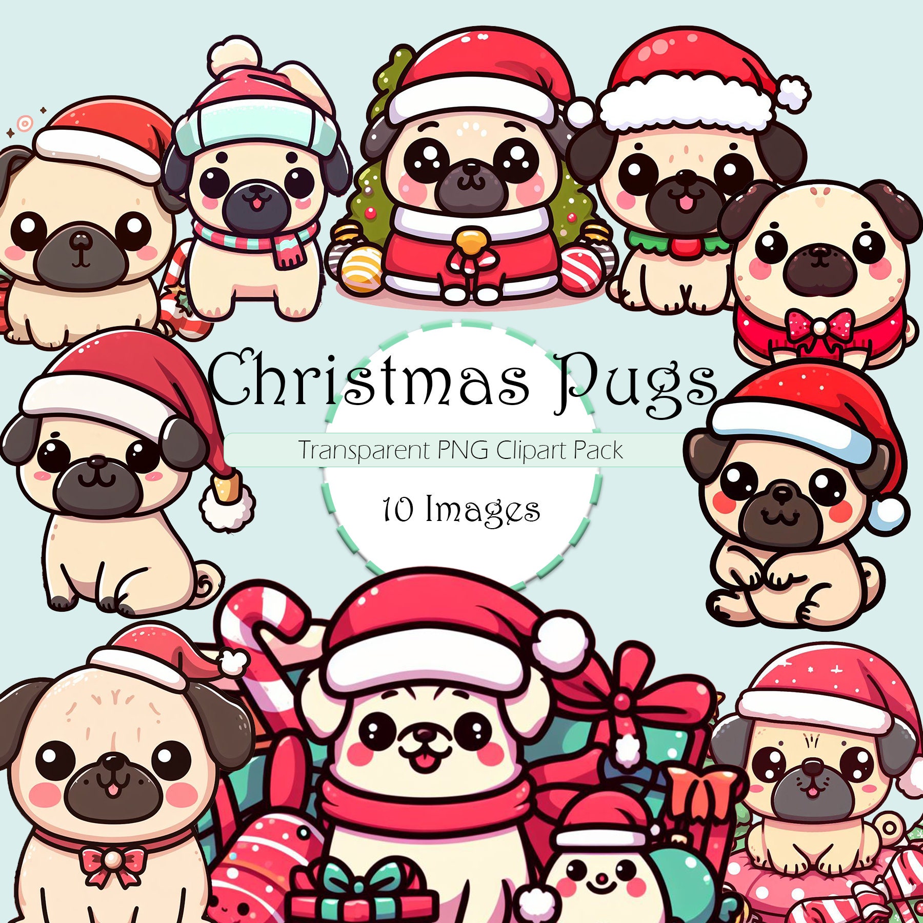 Adorable Christmas Pug Clipart: Spread Holiday Cuteness - Etsy