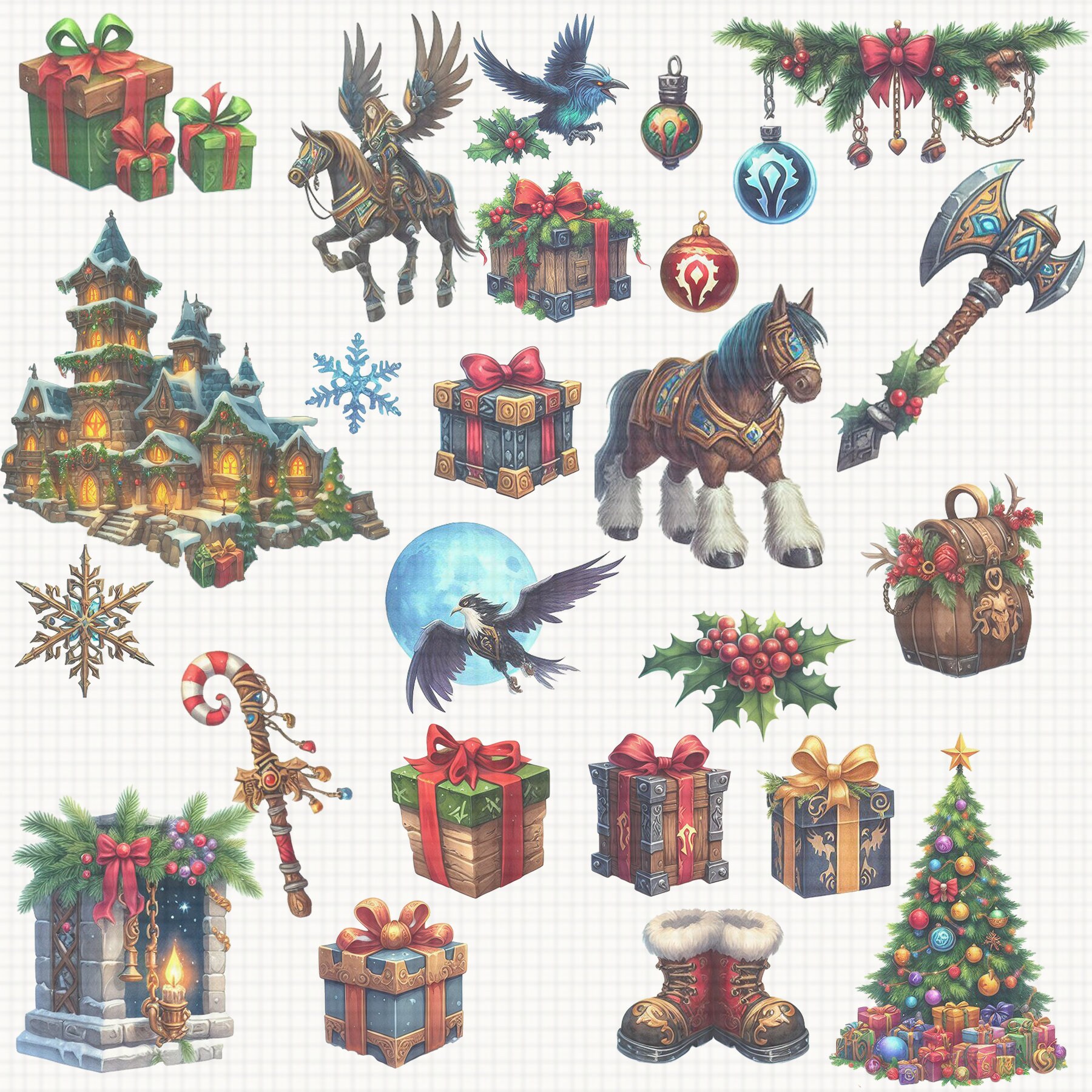 Warcraft Christmas Inspired Clipart Set, Dnd Graphics, Fantasy Clipart ...