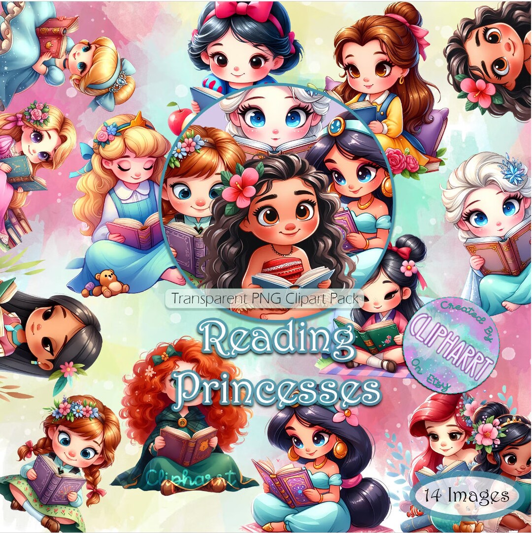 Reading Princesses Clipart Set, Transparent Background PNG Images ...
