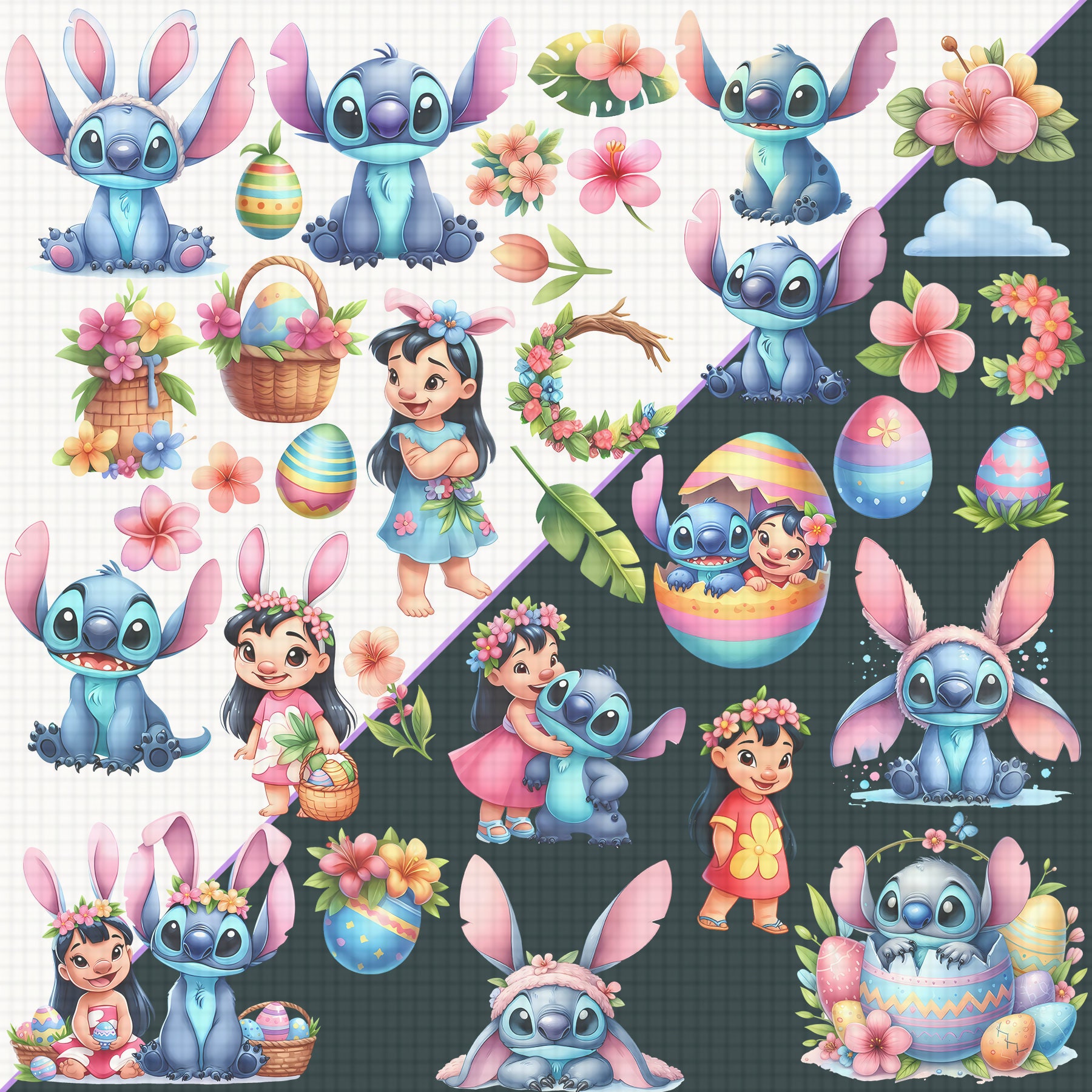 Stitch Springtime Clipart Set, Transparent PNG images, Commercial Use ...