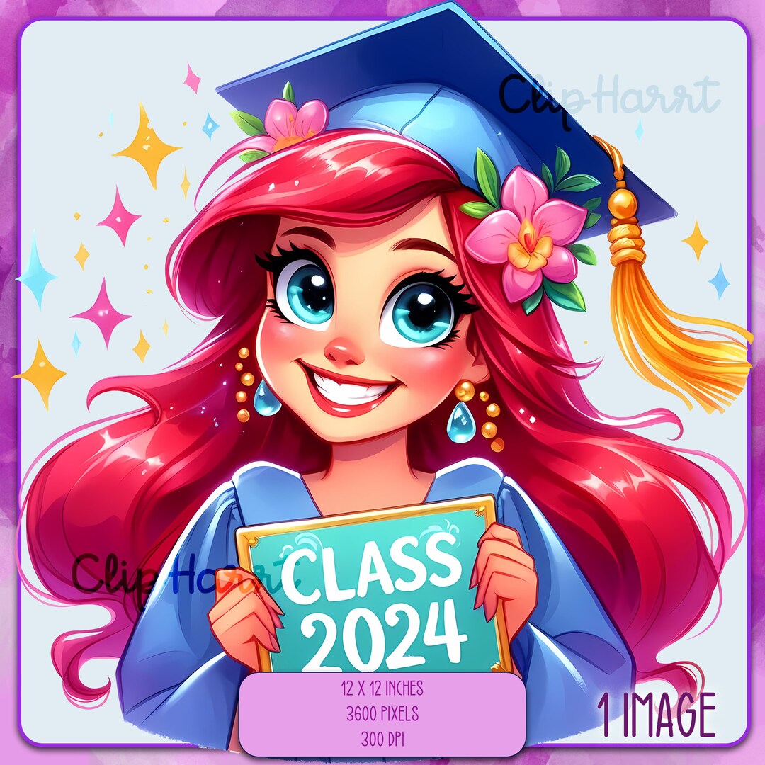 Ariel Graduation 2024 Clipart Image With Watercolor Splash Background ...