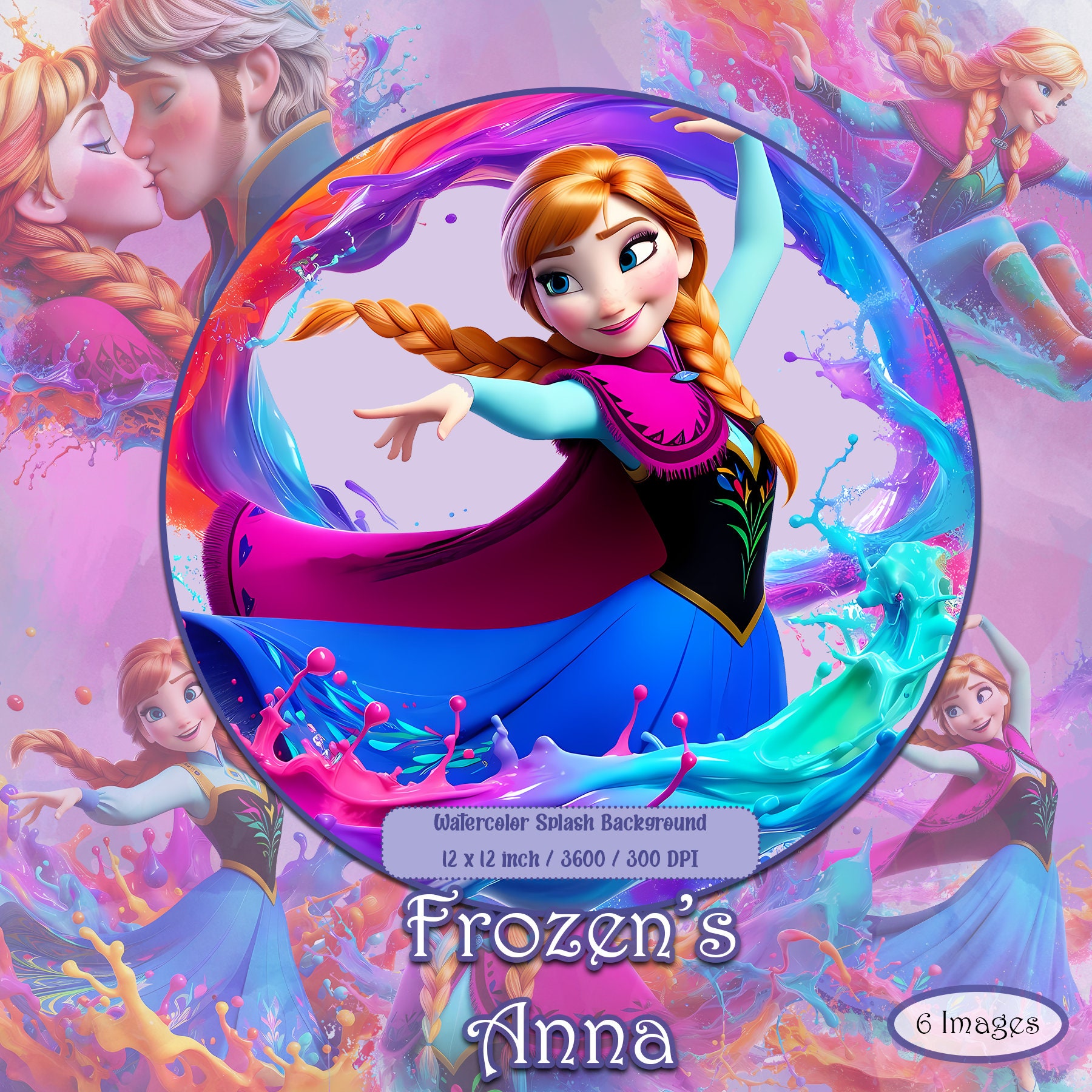 Anna Frozen Clipart Images With Watercolor Splash Background ...