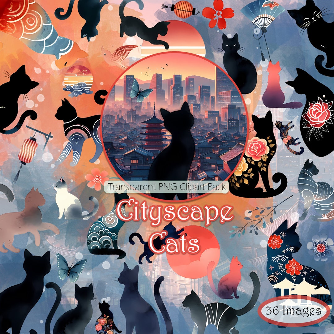Cityscape Cats Clipart Set, Transparent Background PNG Images ...
