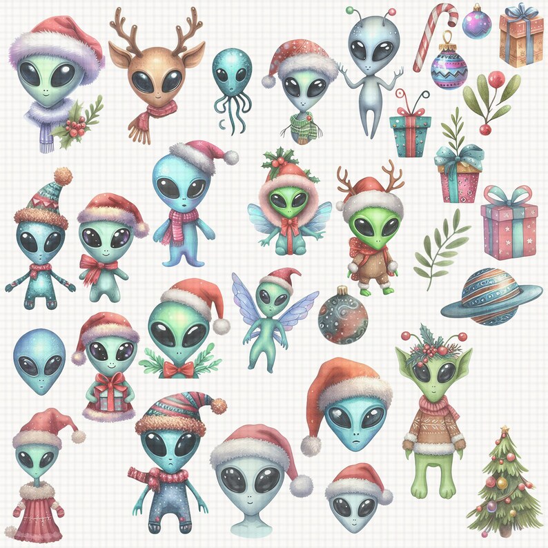 Christmas Aliens Clipart Set, Clipart Elements, Commercial Use, Digital ...