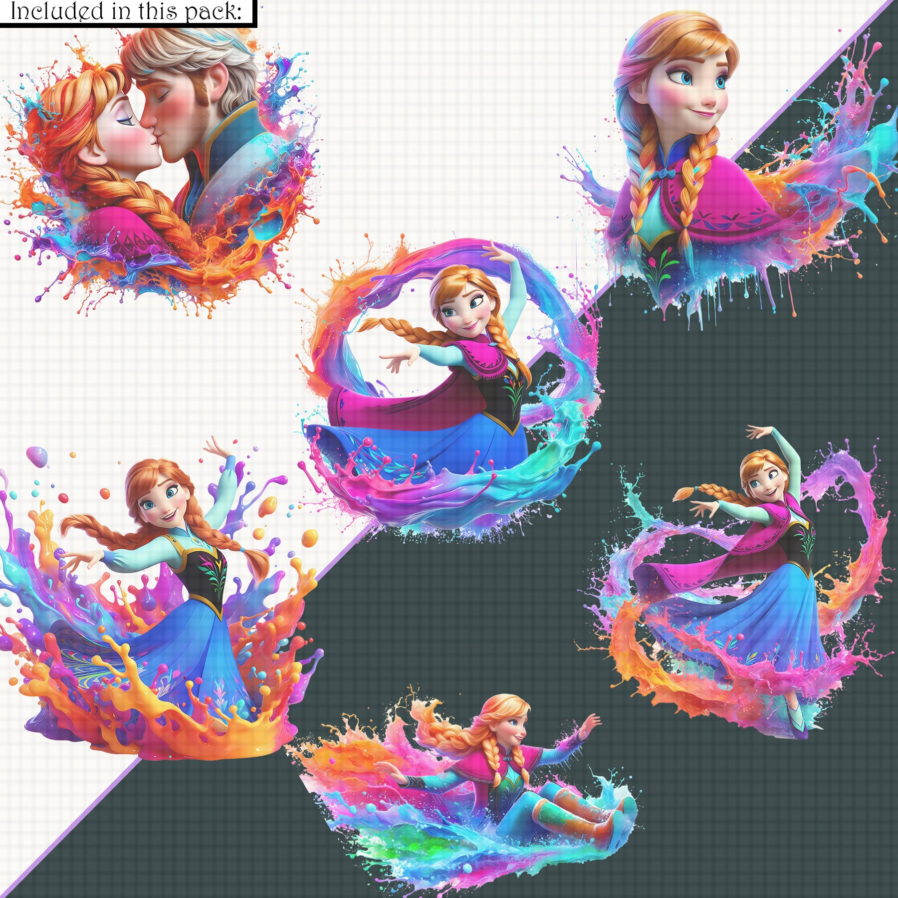 Anna Frozen Clipart Images With Watercolor Splash Background ...