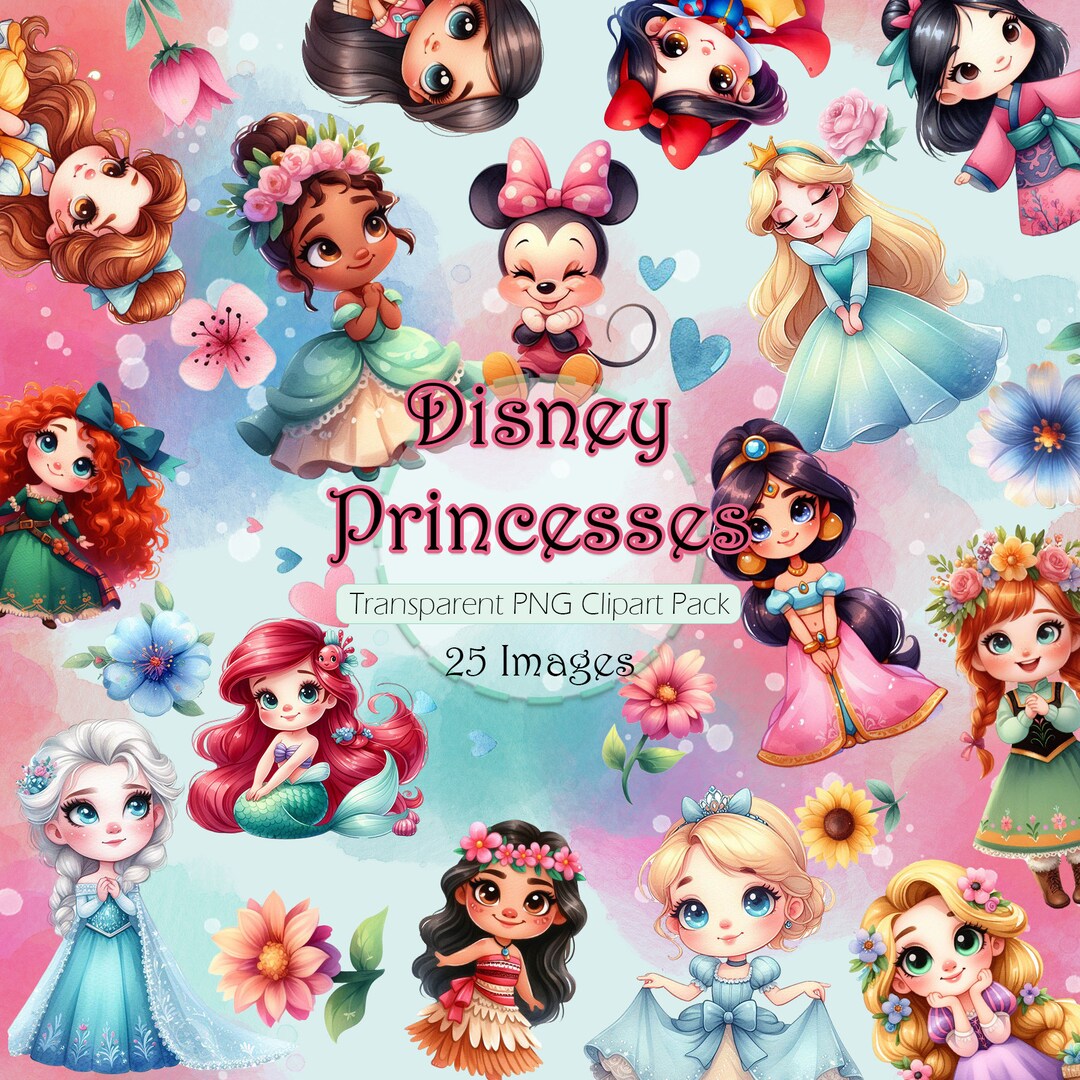 Princesses Clipart Set, Transparent Background PNG Images, Commercial ...
