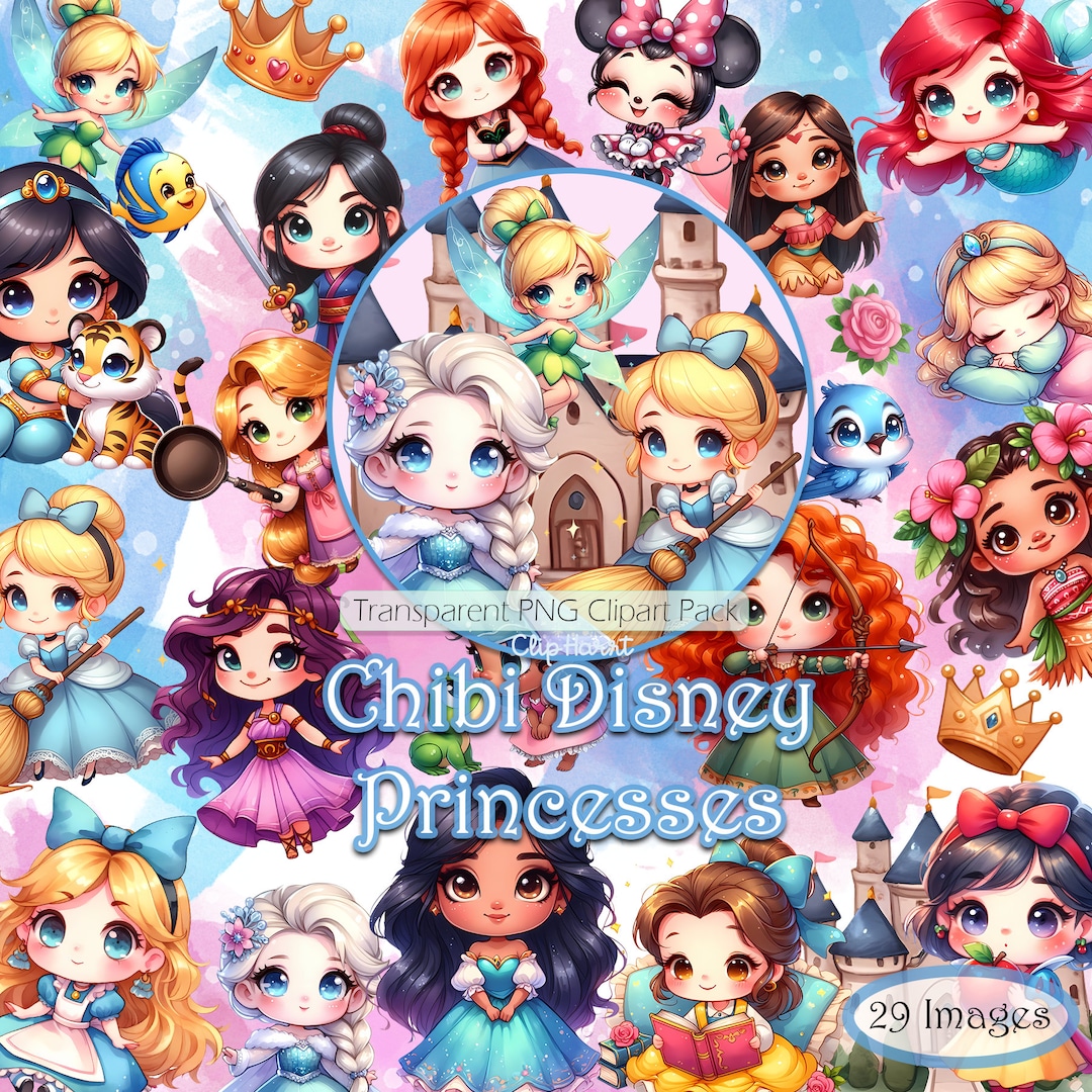 Chibi Princesses Clipart Set, Transparent Background PNG Images ...