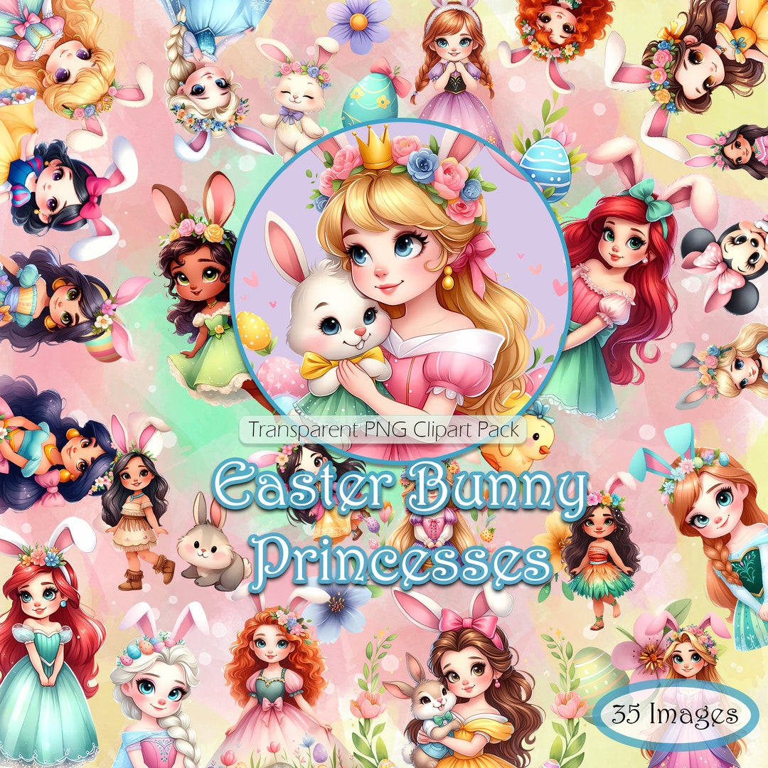 Easter Bunny Princesses Clipart Set, Transparent Background PNG Images ...