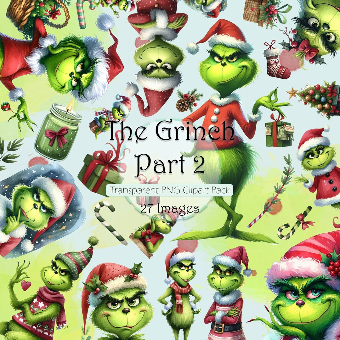The Grinch Christmas Clipart Set Part 2 Transparent PNG - Etsy UK