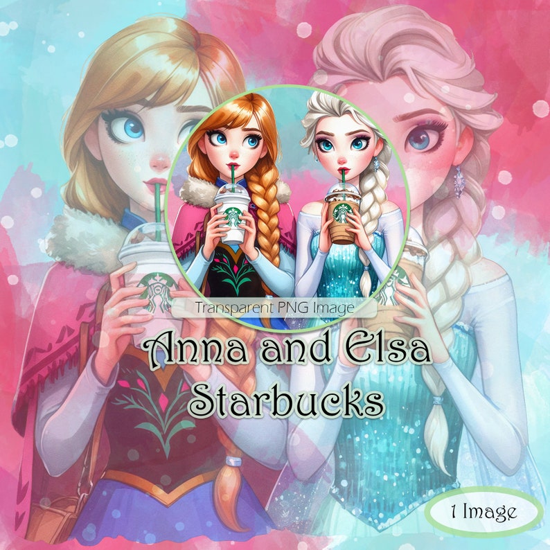Anna and Elsa Coffee Break Clipart Image With Transparent Background, Commercial Files, Frozen ...