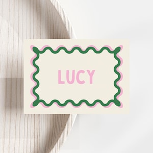 Wavy Border Pink Green Name Card Template Squiggly Border Seating Card ...