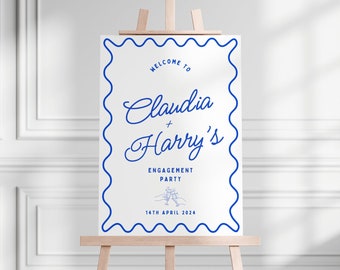 Wavy Border Pink Green Birthday Party Welcome Sign Template A1 Squiggly ...