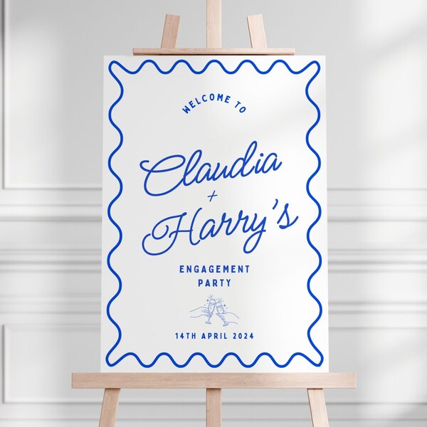 Wavy Border Pink Green Birthday Party Welcome Sign Template A1 Squiggly ...