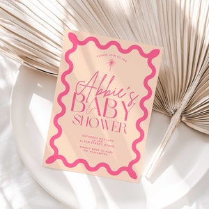 Wavy Baby Shower Invitation Pink Squiggly Border Invitation Digital ...