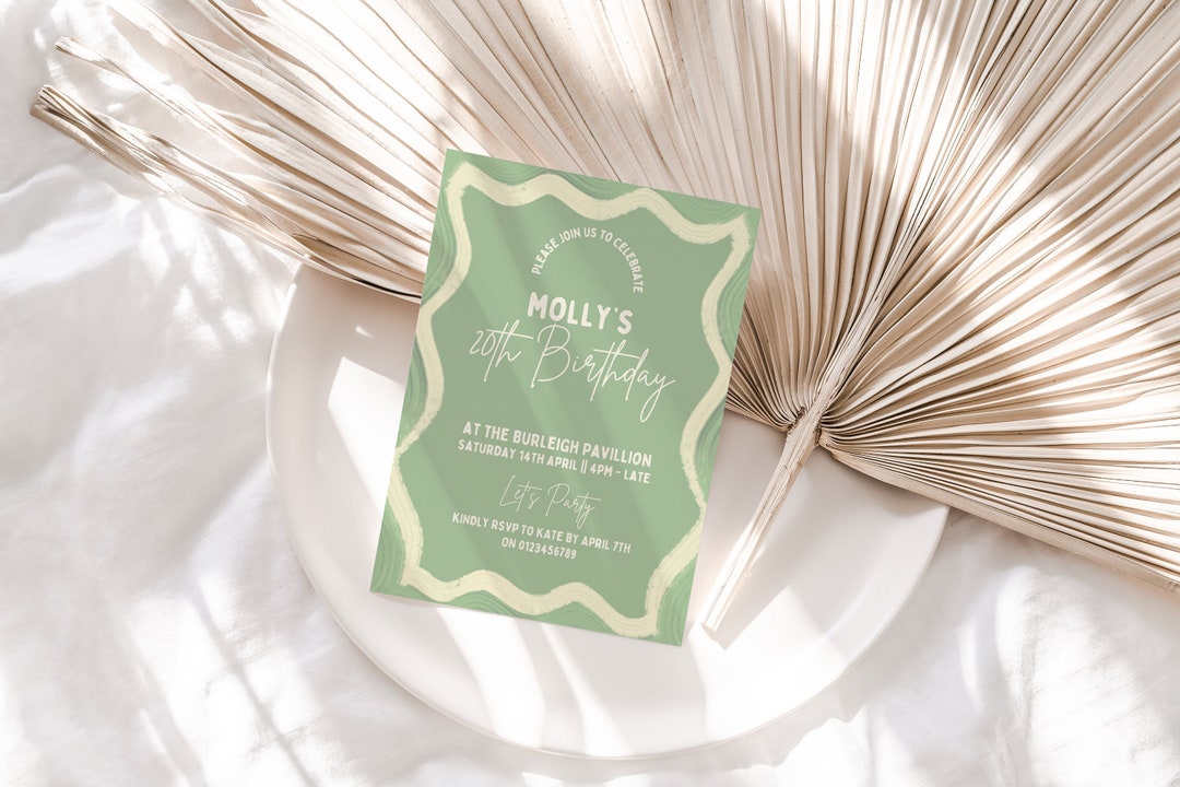 Green Wavy Border Birthday Invitation Template | Editable in Canva ...
