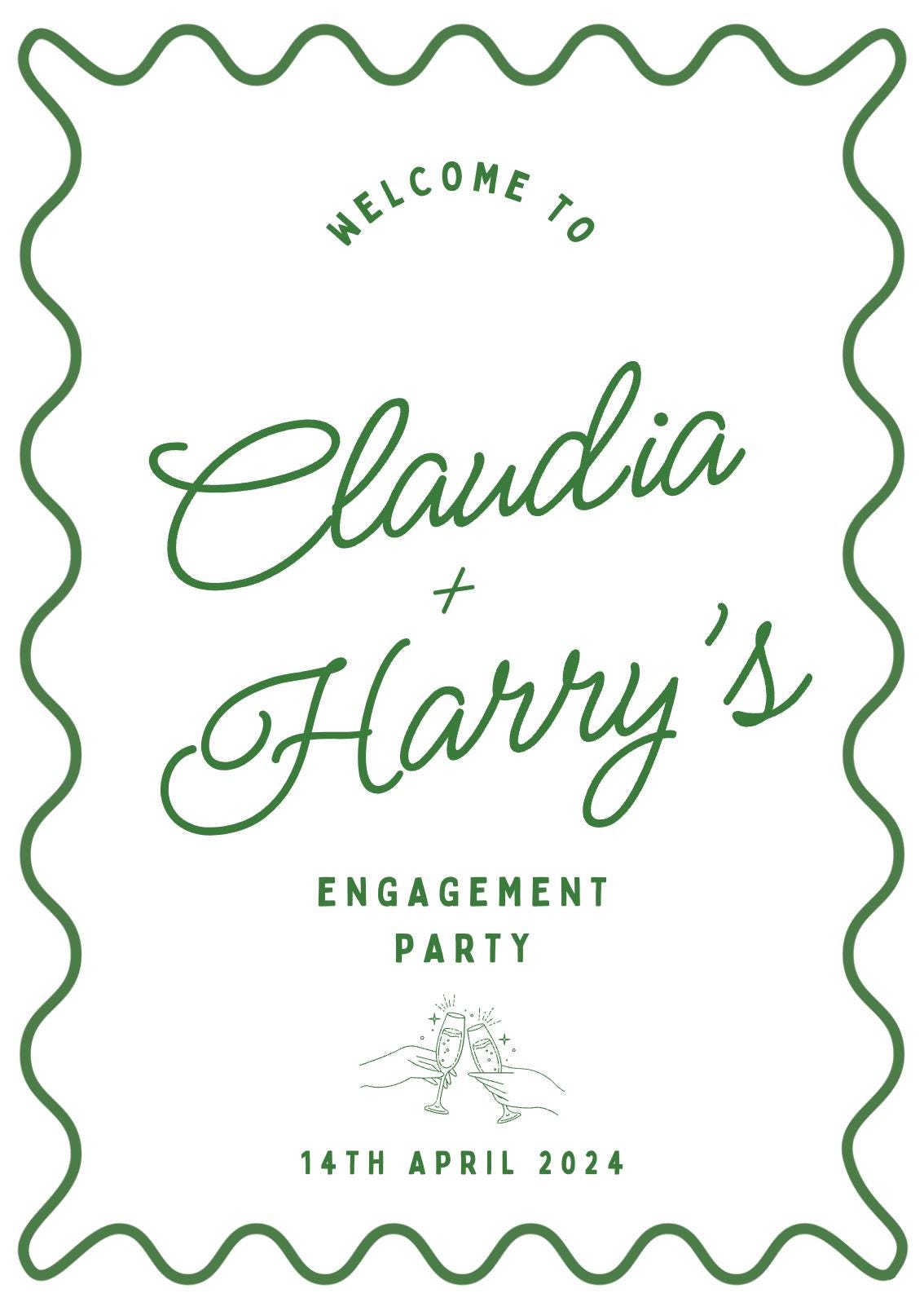 Wavy Border Engagement Party Easel Welcome Sign Template Squiggly ...