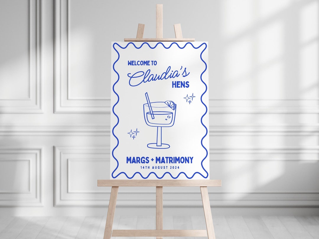Wavy Border Hens Party Easel Welcome Sign Template Squiggly Border ...